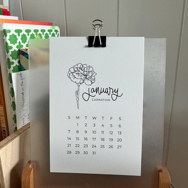 Minimalist Birth Month Flower Desktop 2025 Calendar and Stand - Etsy