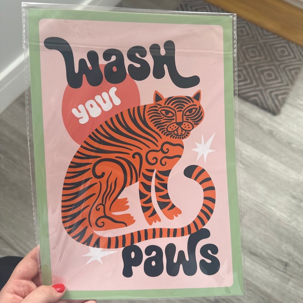 Tiger Wash Your Paws Bathroom Print, Fun Toilet Wall Art, Funny Poster ...