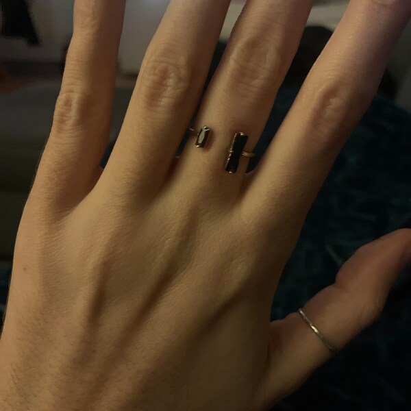 Exclusive Double Bar Open Ring With Two Black Stone, Open Bar Ring With ...