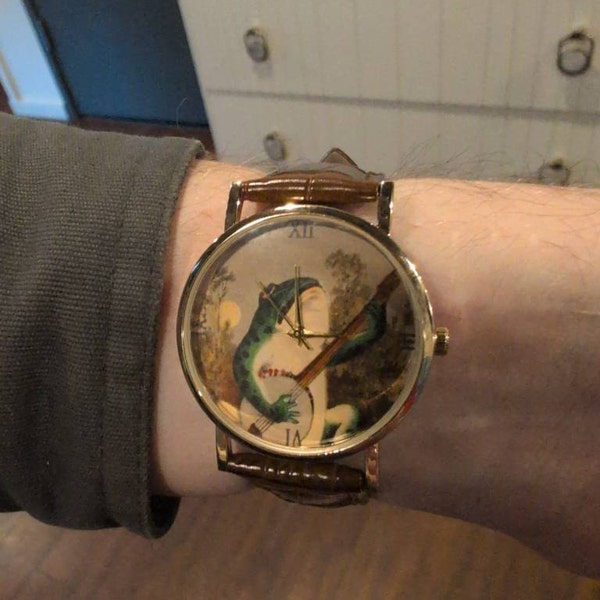 Frog Playing Guitar Leather Watch, Frog Music Ladies Watch, Unisex ...