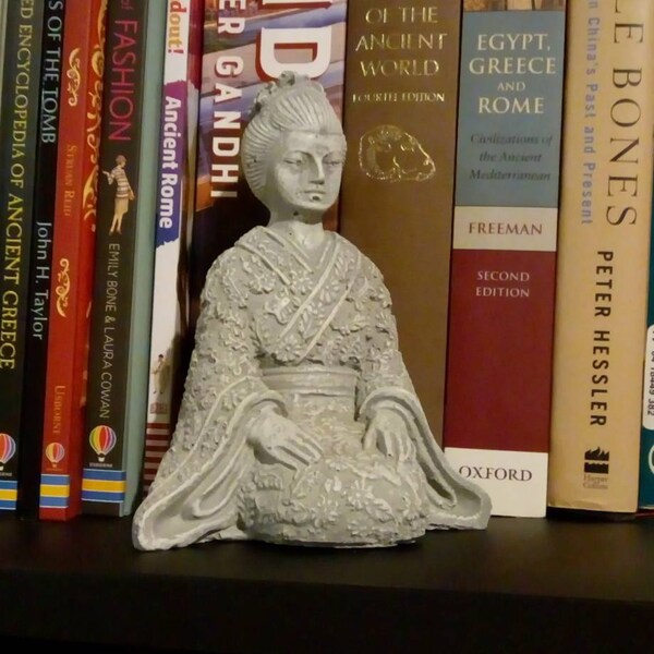 Cement Geisha Girl Garden Art Concrete Asian Antiqued Gray/white Statue ...