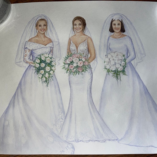 Custom Generational Wedding Portrait Illustration Generation Wedding ...