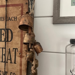 RUSTIC FARMHOUSE BELLS 5 Rough Hewn Gold Bells W/ Wooden Clappers in 6 ...