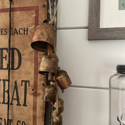 RUSTIC FARMHOUSE BELLS 5 Rough Hewn Gold Bells W/ Wooden Clappers in 6 ...