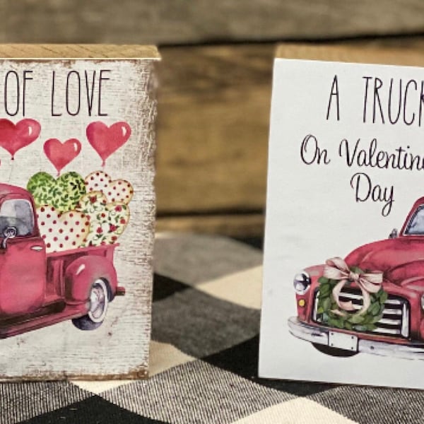A Truck Load of Love Valentines Wooden Block Sign, Vintage Truck ...