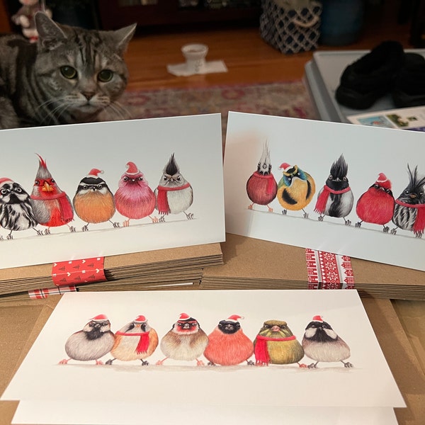 12 Cute Little Birdies, Christmas Cards, Set of 12, Handmade Cards ...