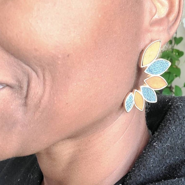 Denim Square Stud Bead Tassel Earrings- Gold Plated Jean PEARL - Etsy