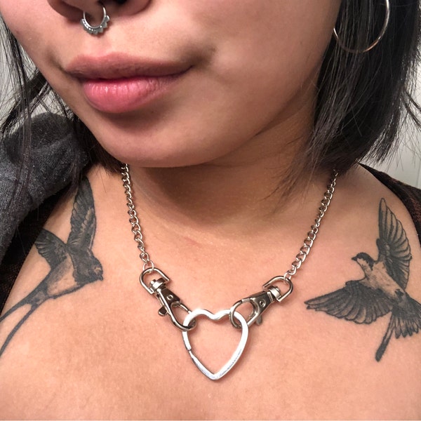 Heart Chain Swivel Clasp Necklace, 90s Mall Goth Punk Alternative Y2K ...