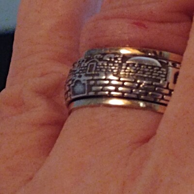 Jerusalem Ring Sterling Silver Embossing With 14k Gold - Etsy