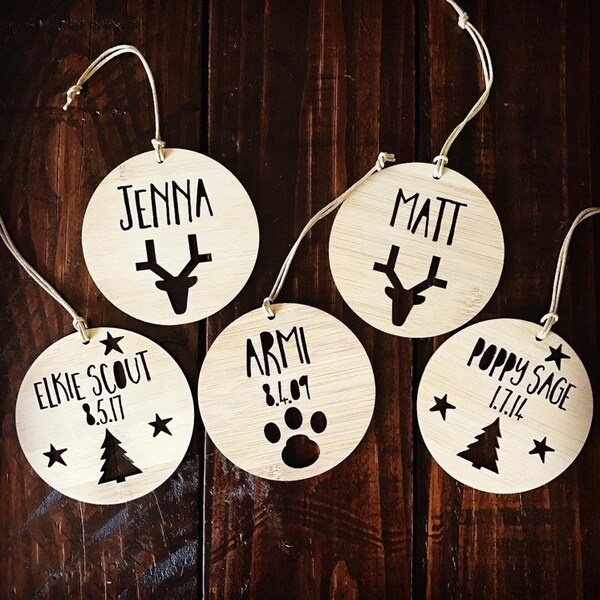 Personalised Wood Christmas Decoration-tree and STARS DESIGN / Ornament ...