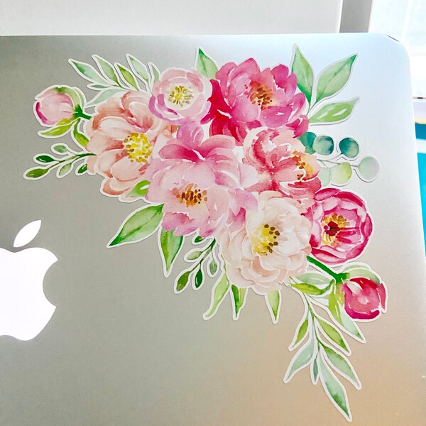 Watercolor Flower Bouquet Laptop Decal | Watercolor Sticker for MacBook ...