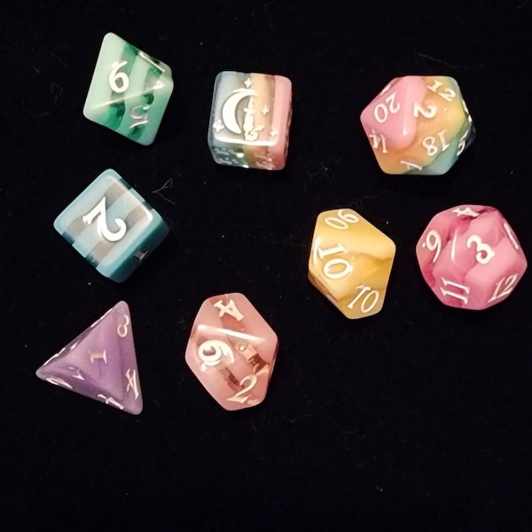 Pastel Rainbow TTRPG Dice Set, Polyhedral Dice, D&D Dice, Dungeons and ...