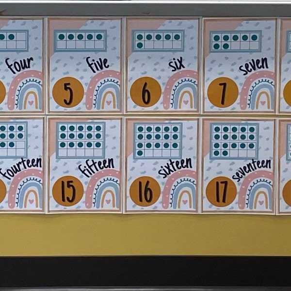 Modern Boho Rainbow Classroom Number Posters - Etsy