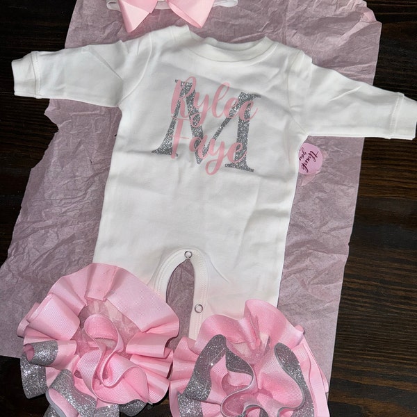 Baby Girl Outfit, Coming Home Outfit, Custom, Handmade Personalized Set, Babyshower Gift ...
