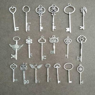 Antique Silver Large Skeleton Key Charms Pendants Collection Mixed ...
