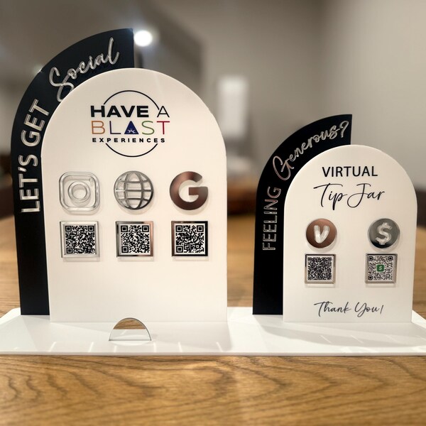 Multi Icon & QR Code Acrylic Sign, Social Media Perspex Signage, Table ...