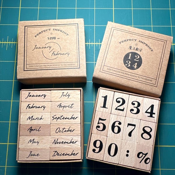 Retro Wood Rubber Stamp Set. Number Stamps, Week Stamps, Month Stamps ...