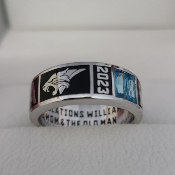 Personalized Sterling Silver/ 10K Gold Band Class Ring for Men With ...