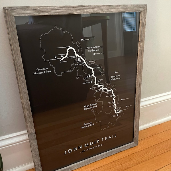 John Muir Trail Map | JMT Hiking Trail Map | JMT Poster | John Muir ...