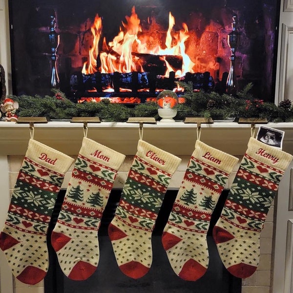Personalized Knit Stocking, Embroidered Knit Stockings, Red Knit ...
