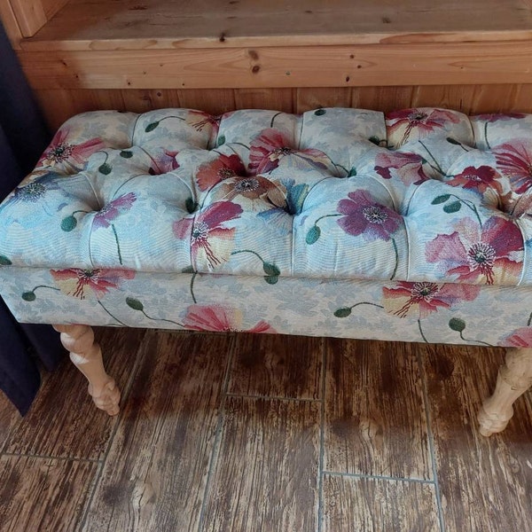 Ivory Color Tufted Bench Stool Decorative Light Blue Bench Wood Legs ...