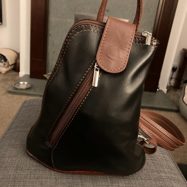 Mini Navy Blue & Brown Backpack | Cute Chic Small Backpack | Travel Bag ...