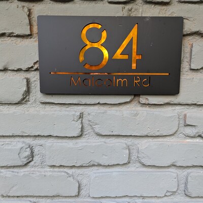 K Smart Sign Laser Cut Matt Black & Copper Mirror Personalised Door ...