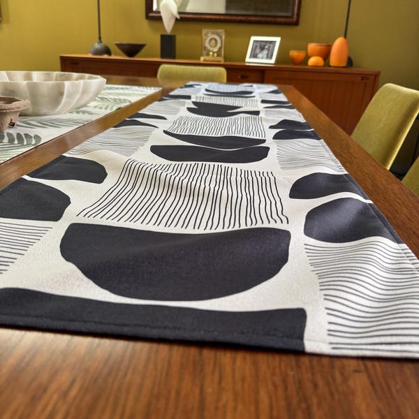 Mid Century Modern Table Runner, Abstract Lines Kitchen Runner, Circles ...