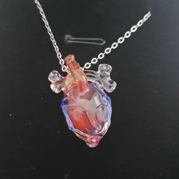 Glass Heart Blood Vial Necklace, Gothic Vampire Heart Pendant, Glass ...