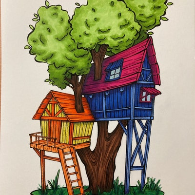 Leuke Boomhut Afdrukbare, Kleurplaat, Liggend, Jpg En Png - Etsy
