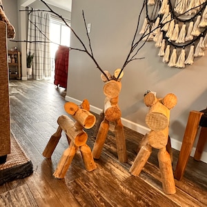 Log Deer Family Outdoor Wooden Reindeer Reindeer Lawn Ornaments - Etsy