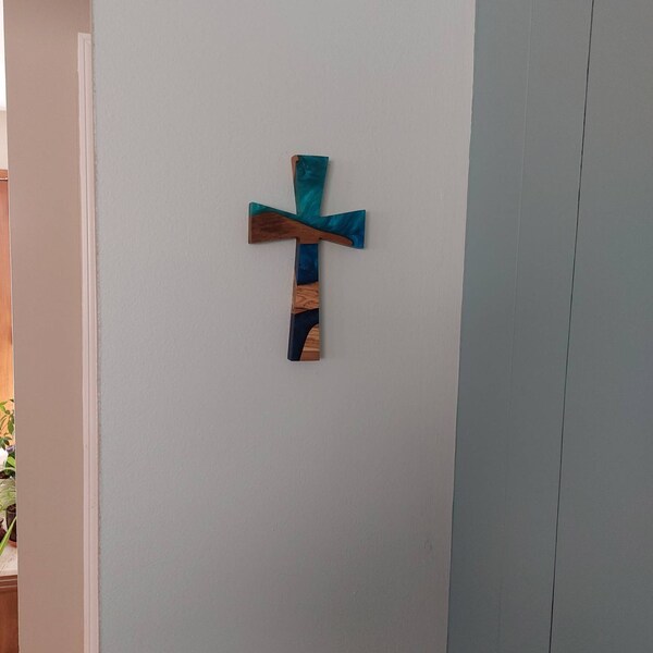 Wooden Crucifix, Resin and Olive Wood Wall Cross, Wall Crucifix, Epoxy ...
