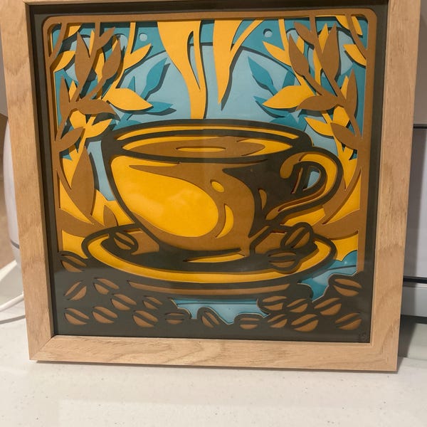 Coffee Cup 3D SVG Shadow Box Layered Coffee Art, Morning Coffee Paper ...
