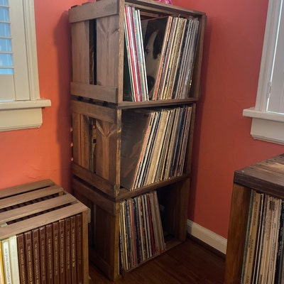 Vintage Dark Stained 45 RPM Vinyl Record Holder Wood Crate - Etsy