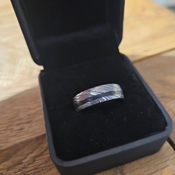 Simple Damascus Ring With Deep Pattern 6mm Domed Shape Ring Band for ...