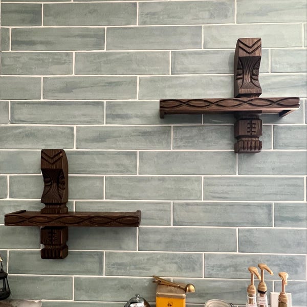 Pair of Handmade Carved Wood Mug Witco Style Tiki Shelves - Etsy