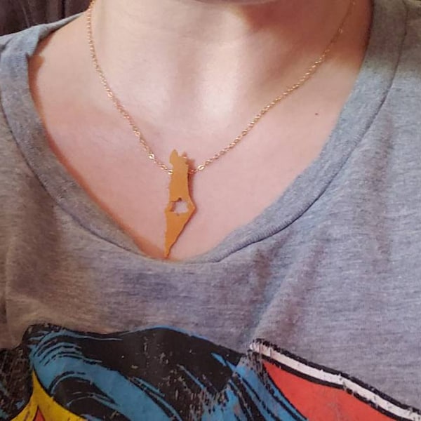 Israel Map Necklace With Star of David, Israel Jewelry, Golden State ...