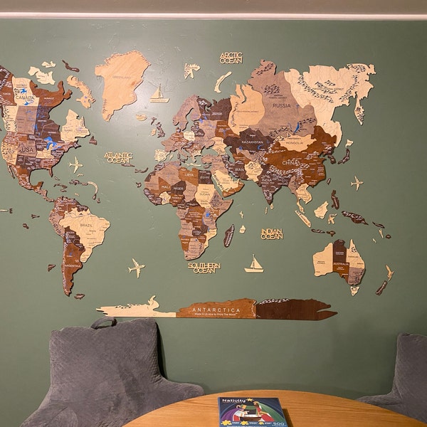 Wall Art World Map, Travel Couple Gift, Modern Farmhouse Decor ...