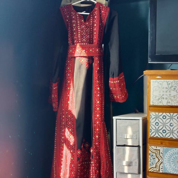 Palestinian Embroidery Thobe Princess Thob Maxi Dress Tatreez Amira Red ...