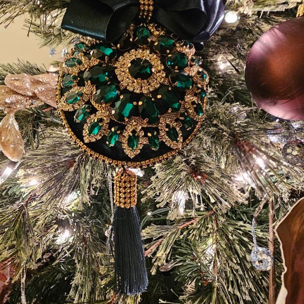 Christmas Jeweled Ornaments Medallion Disk Velvet Stones Rhinestones ...