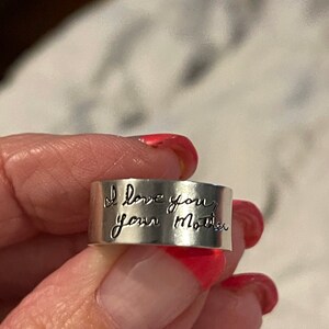 Custom Handwriting Ring Wide Handwriting Band in Sterling | Etsy