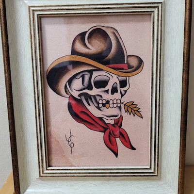 Cowboy Skull American Traditional Tattoo Flash Print - Etsy