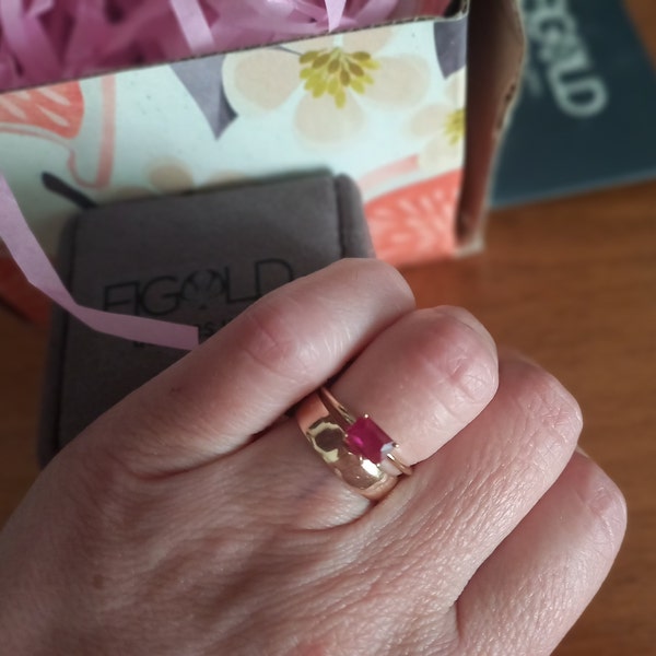 14K Solid Gold Ruby Ring, Ruby Art Deco Ring, Ruby Stone Ring, Dainty Ruby Ring, Gift for Her ...