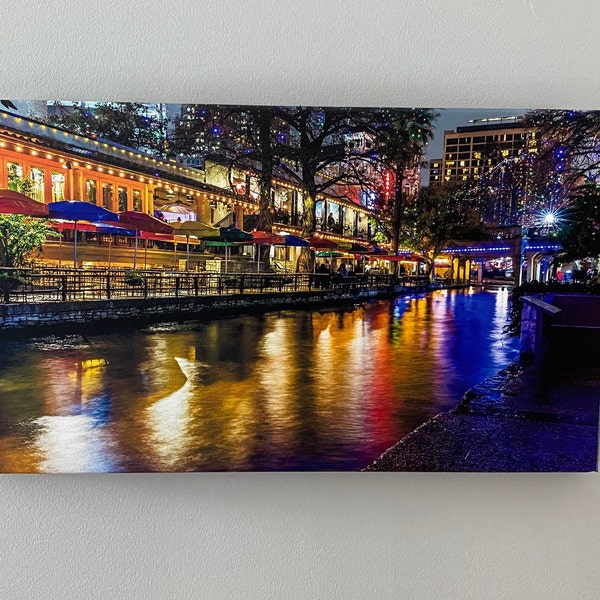 San Antonio Riverwalk on Canvas, Panoramic Photo Cityscape, Large Wall ...