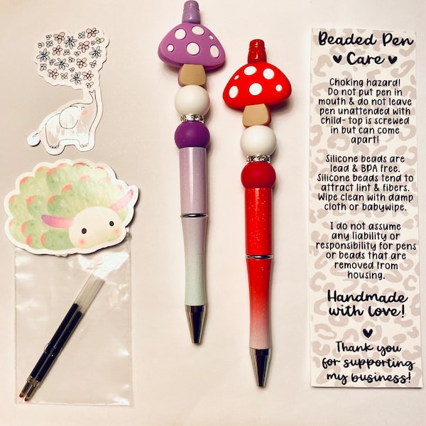 Mushroom Beaded Pen | Plant Lover Beaded | Cute Pen| Beaded Pen | Work ...