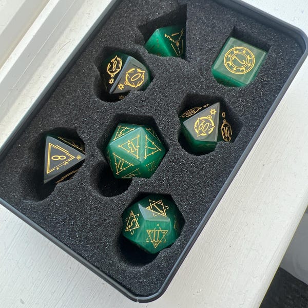 Green Jade DND Dice Set, Aventurine Sharp Edge D&D Dice Set, Dungeons ...