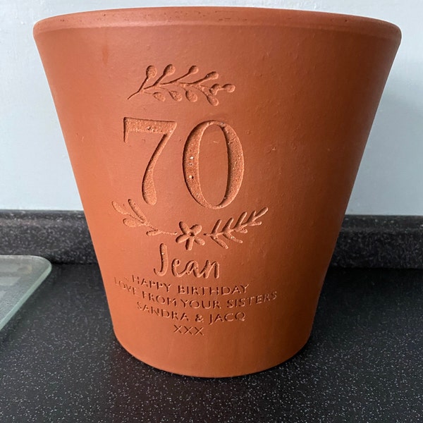 70th Birthday Personalised Plant Pot - Engraved 70th Birthday Gift for ...
