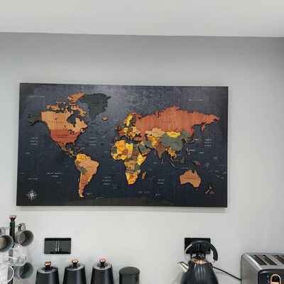 Wood Map Wooden World Map With Background Large Wall Art World - Etsy UK