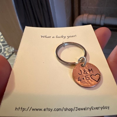 2 Personalized Penny Keychains, Anniversary Gift, Husband Wife Key ...