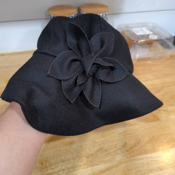 Black Boiled Wool Cloche Hat: Handmade Angular Brim Winter Hat - Etsy